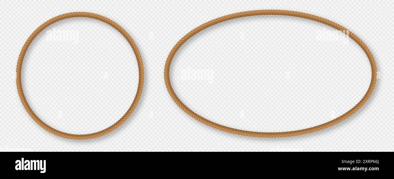 Rope frames, realistic jute cord borders, hemp twisted rope in circle ...