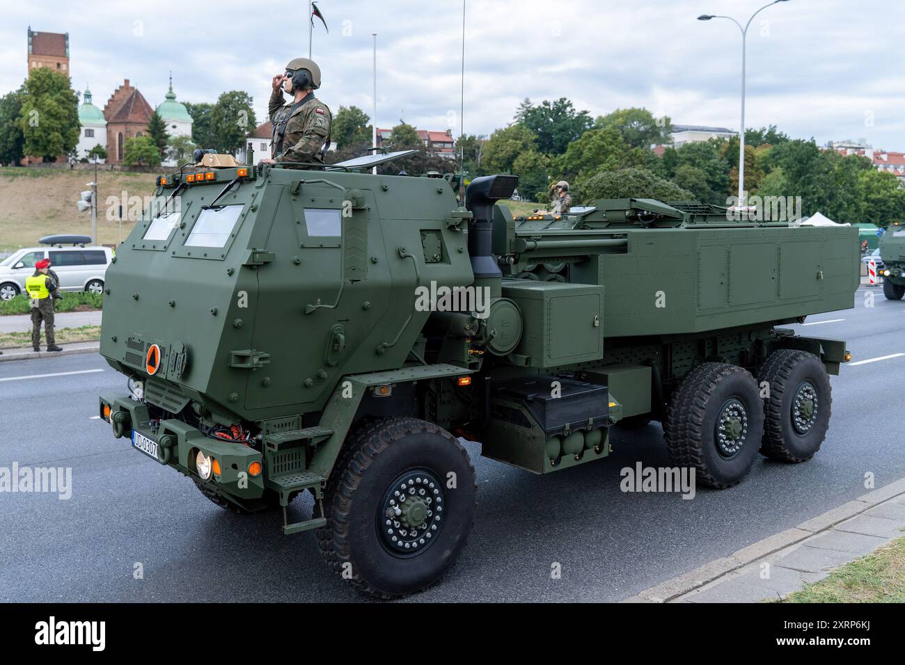 Warsaw, Poland. 11th Aug, 2024. A HIMARS rocket launcher passes by ...