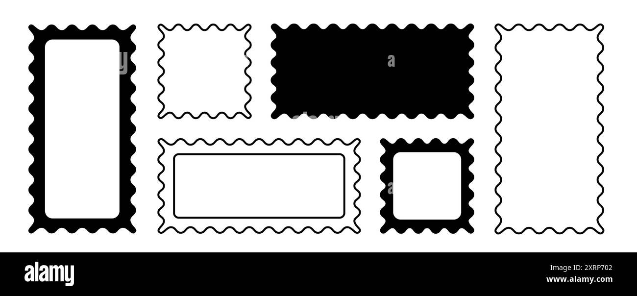 Border frame scallop edge rectangle vector shape. Wave scallop squiggle ...