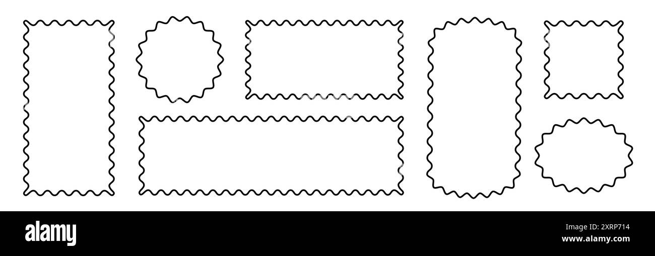 Border frame scallop edge rectangle, oval, round vector shape. Wave ...