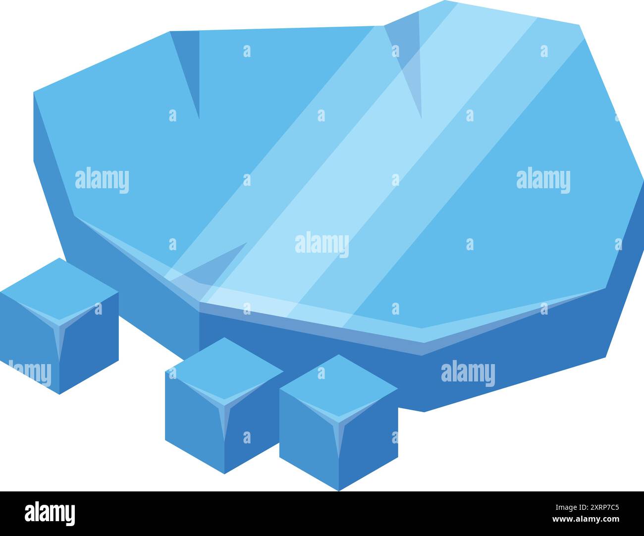 Big frozen ice block surrounded by smaller cubes isometric icon ...