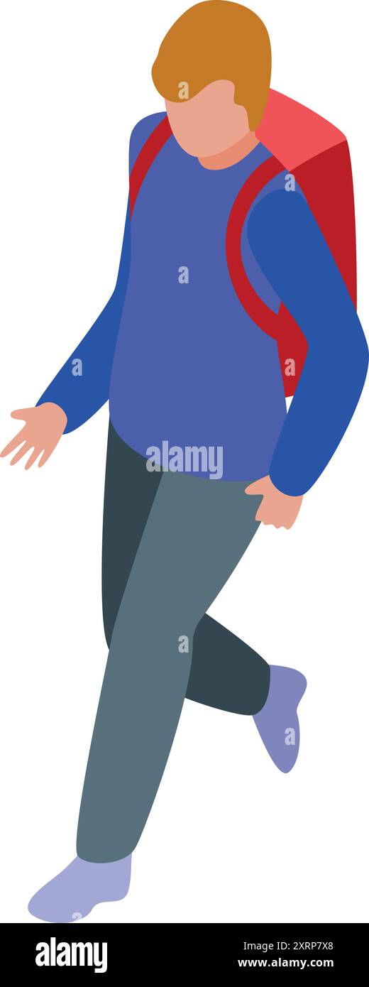 Young male student walking to school with backpack isometric icon for ...
