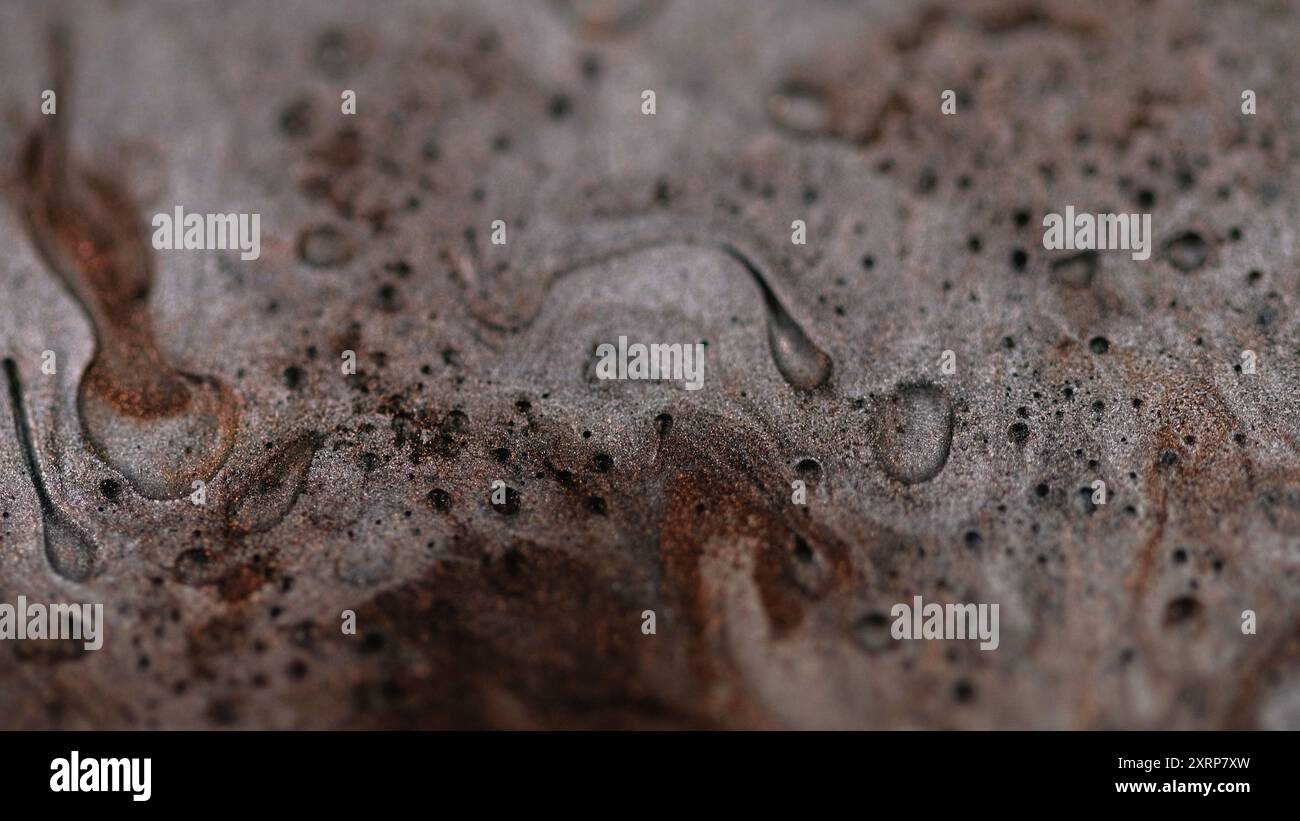 Oil paint. Ink flow. Sparkling silver brown color liquid bubbles ...