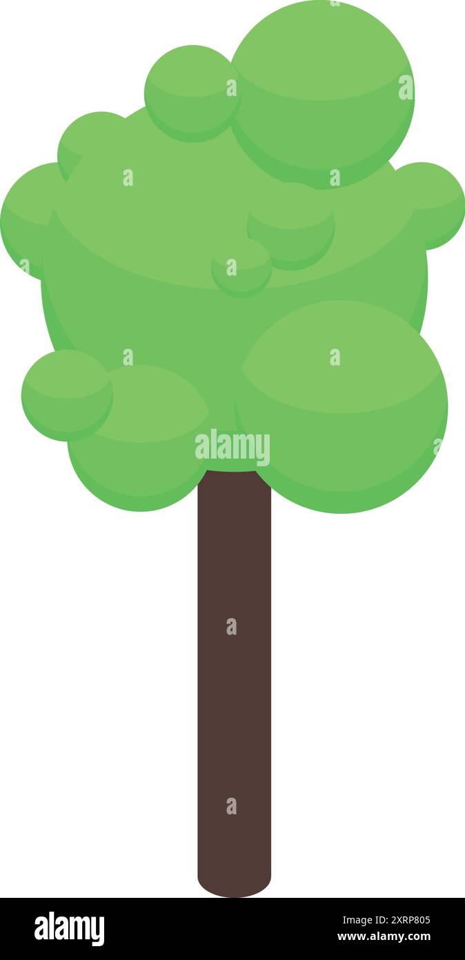 Green stylized isometric tree is standing alone on a white background ...