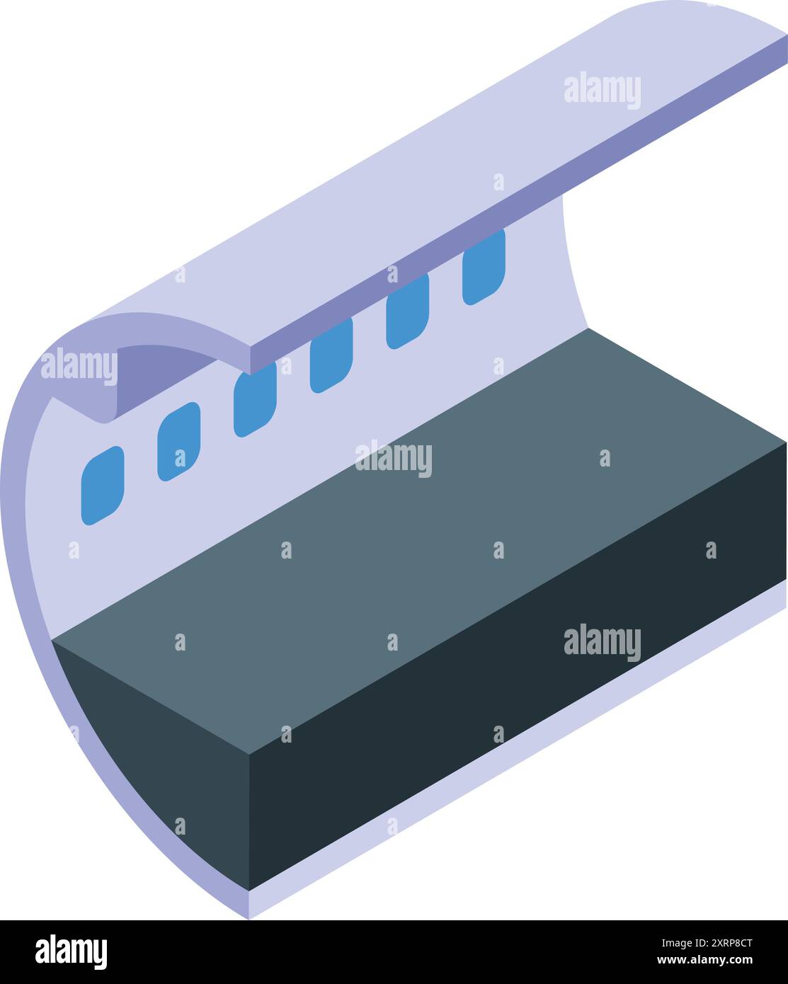 Modern high speed train compartment interior, isometric view, on white ...