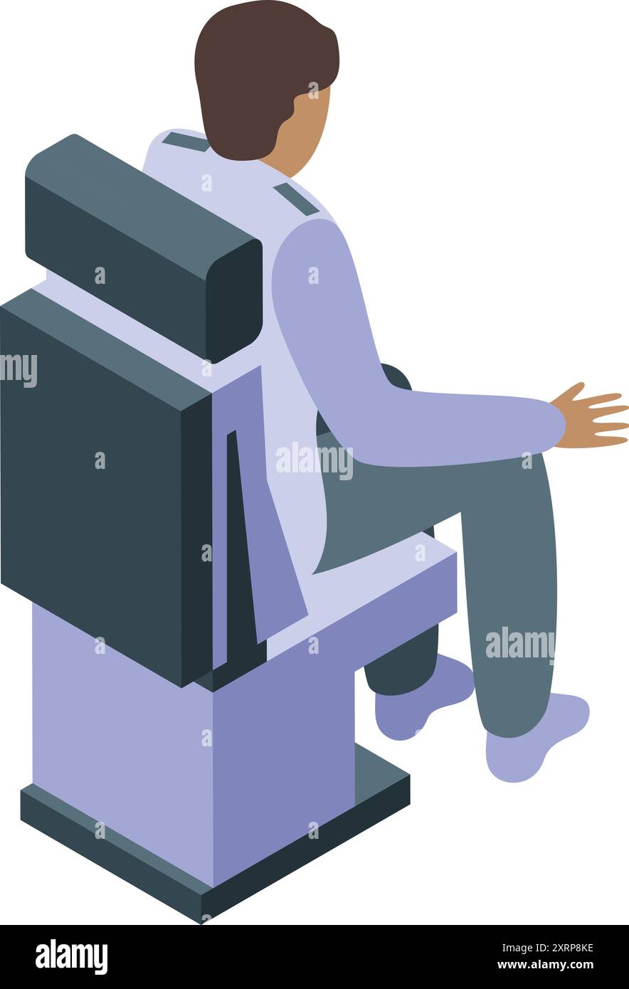 Pilot sitting in airplane cockpit seat controlling airplane during ...