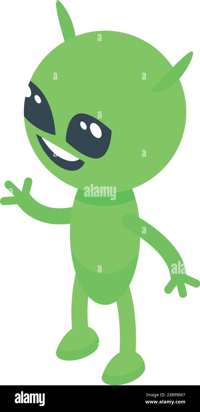 3d illustration of a smiling friendly green alien waving its hand ...