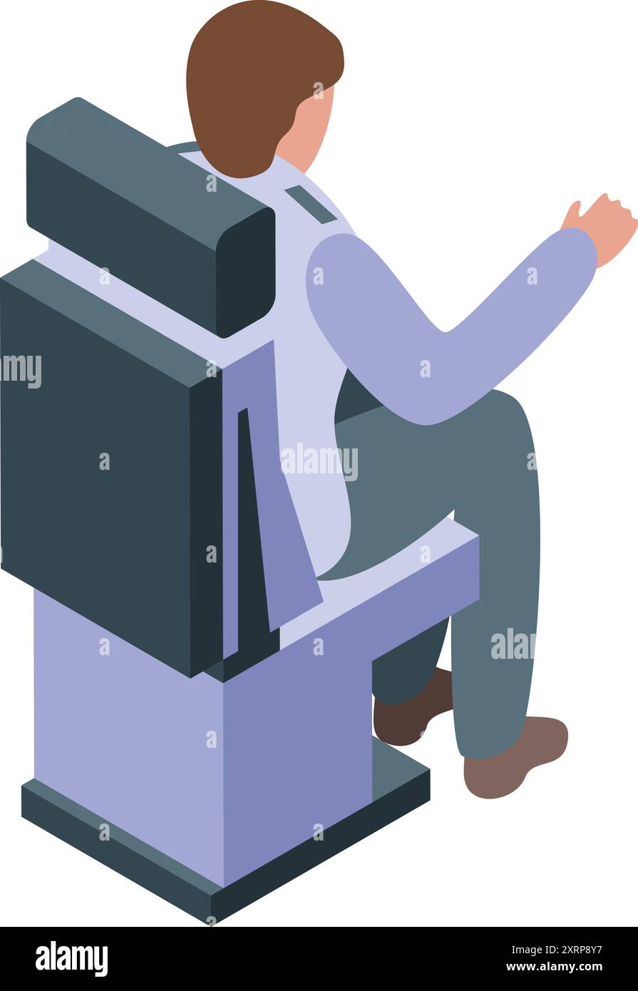 Airline pilot sitting in an airplane seat is taking off and flying to a ...