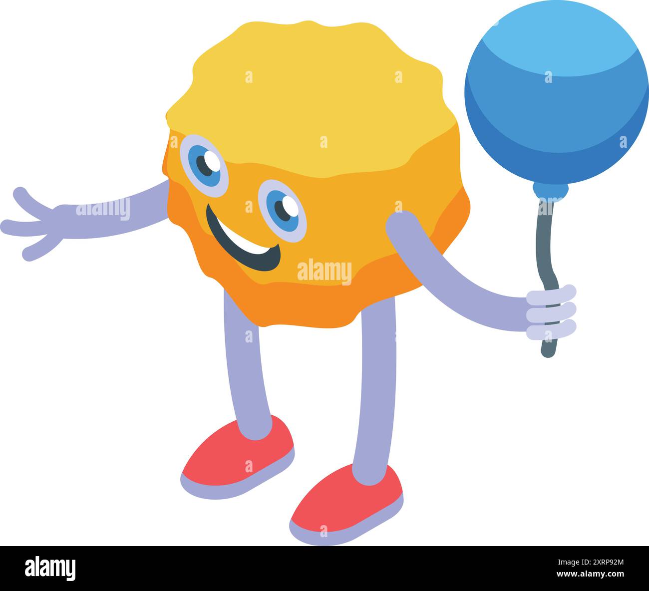 Fun cartoon character holding a blue balloon and waving Stock Vector ...