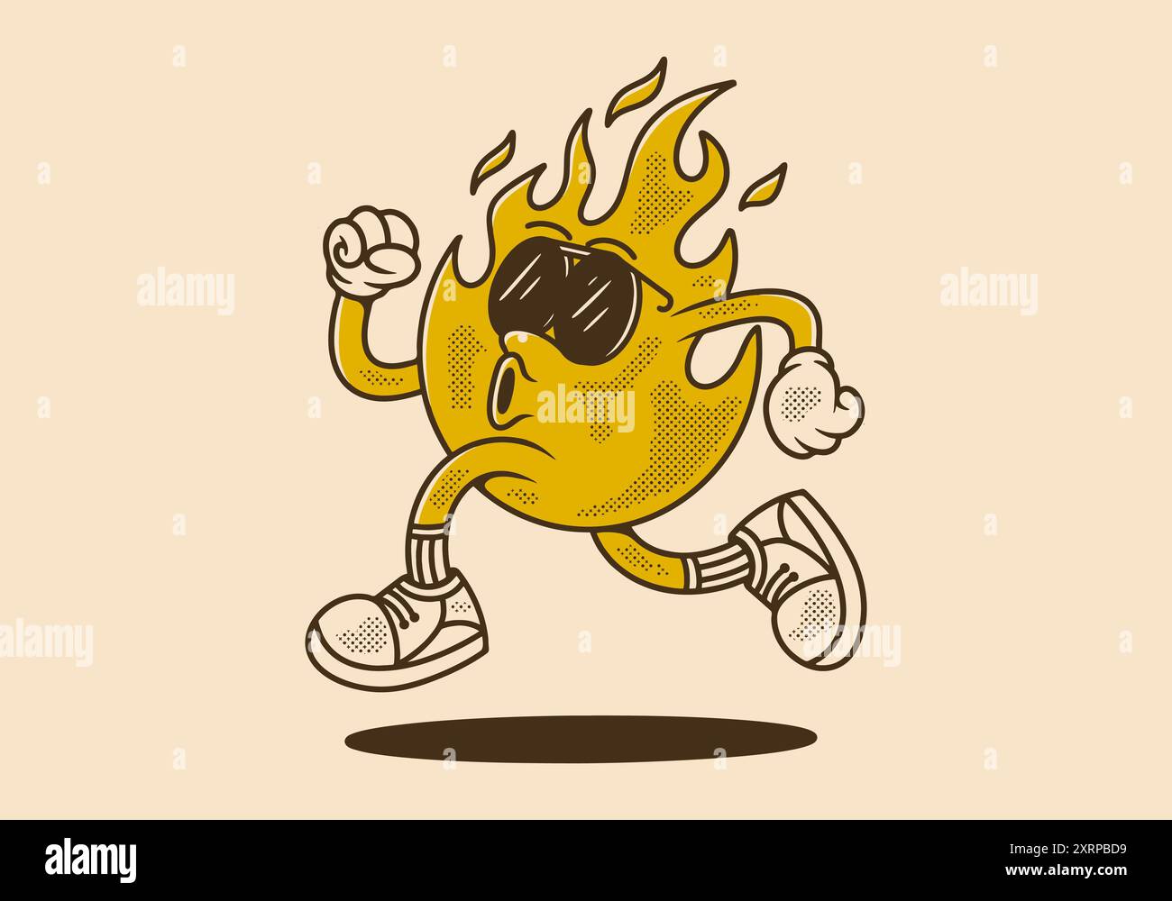 Running fire flame character illustration design in retro style Stock ...