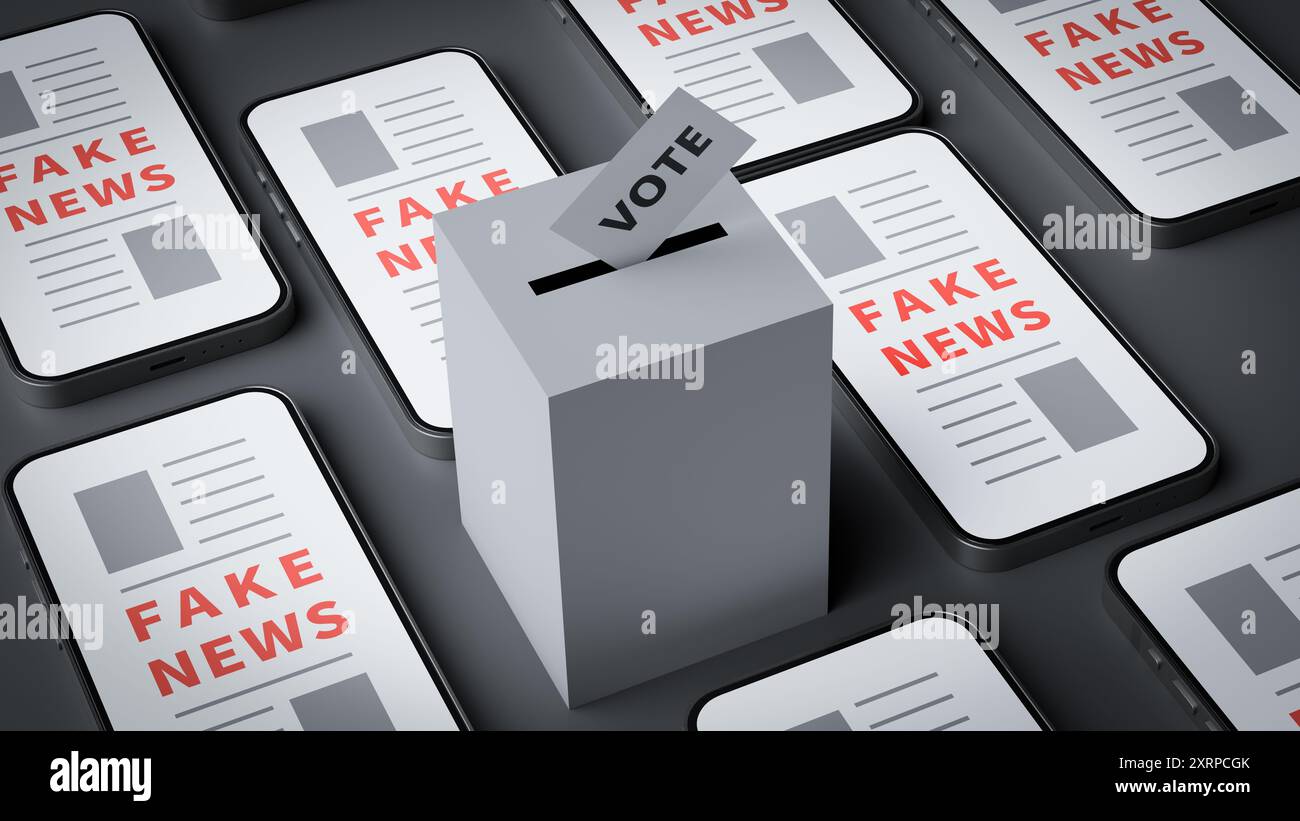 The concept of fake news being spread during election campaigns. 3d ...