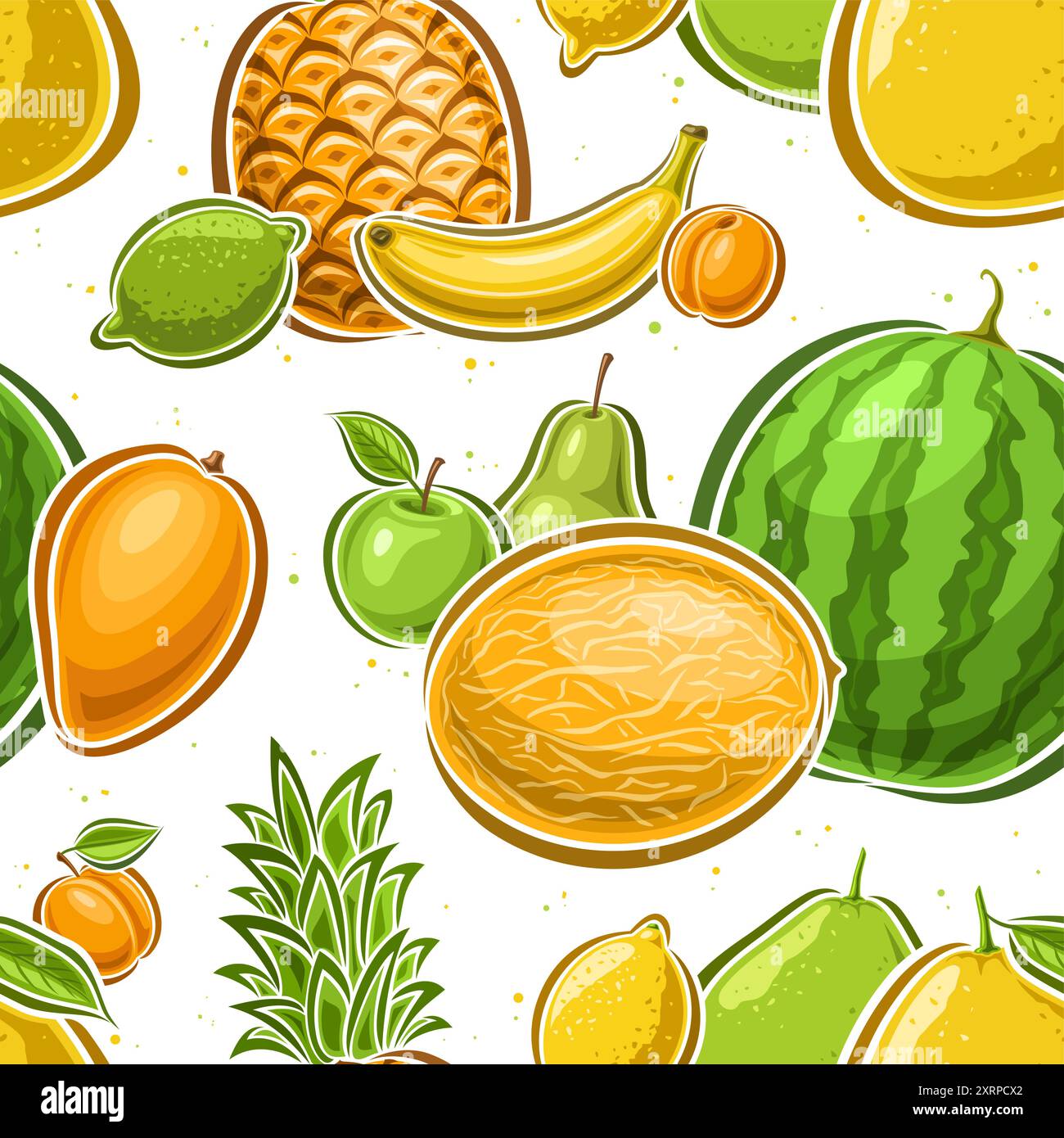 Vector Fruit Seamless Pattern, square background with flying simple ...