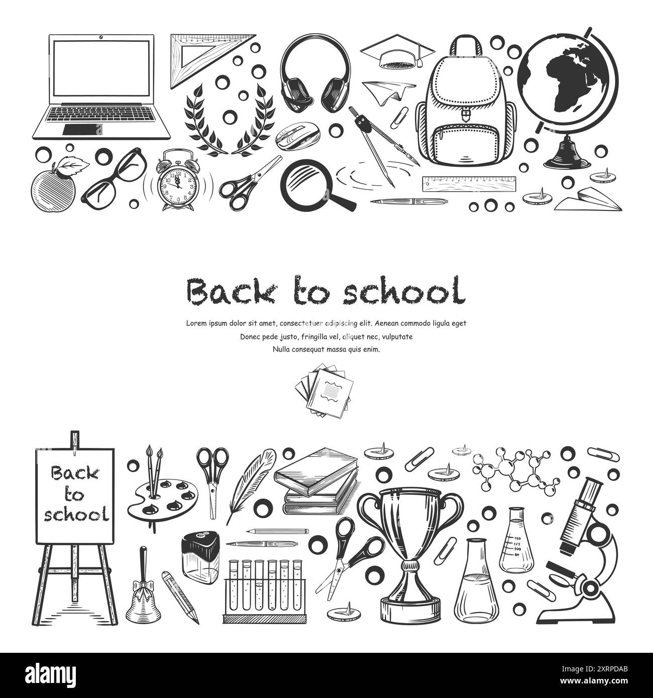 Banner back to school. Sketch stylized drawing with chalk on a white ...