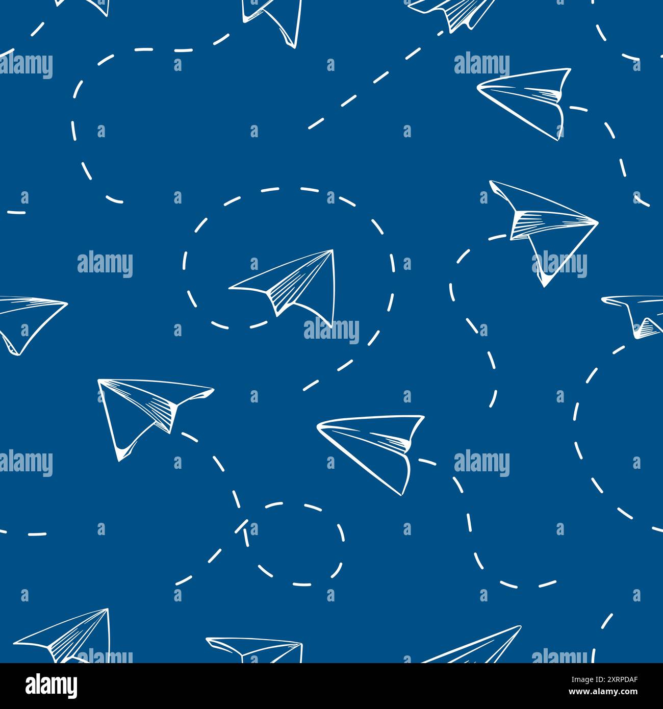 seamless pattern sketch style chalk drawn airplanes in white on a blue ...