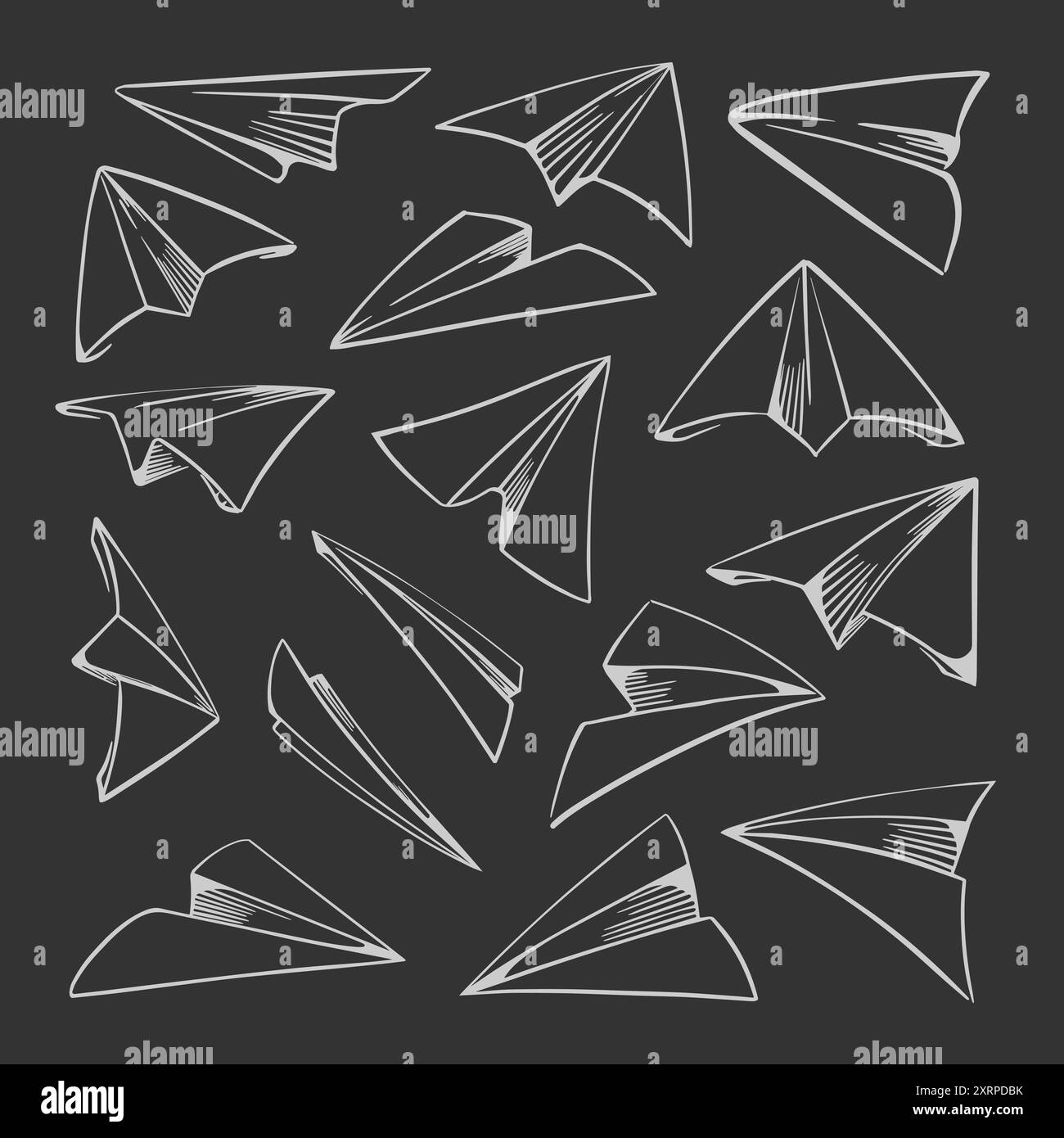 A set of sketch paper airplanes, hand-drawn, with a pen tool. Isolated ...