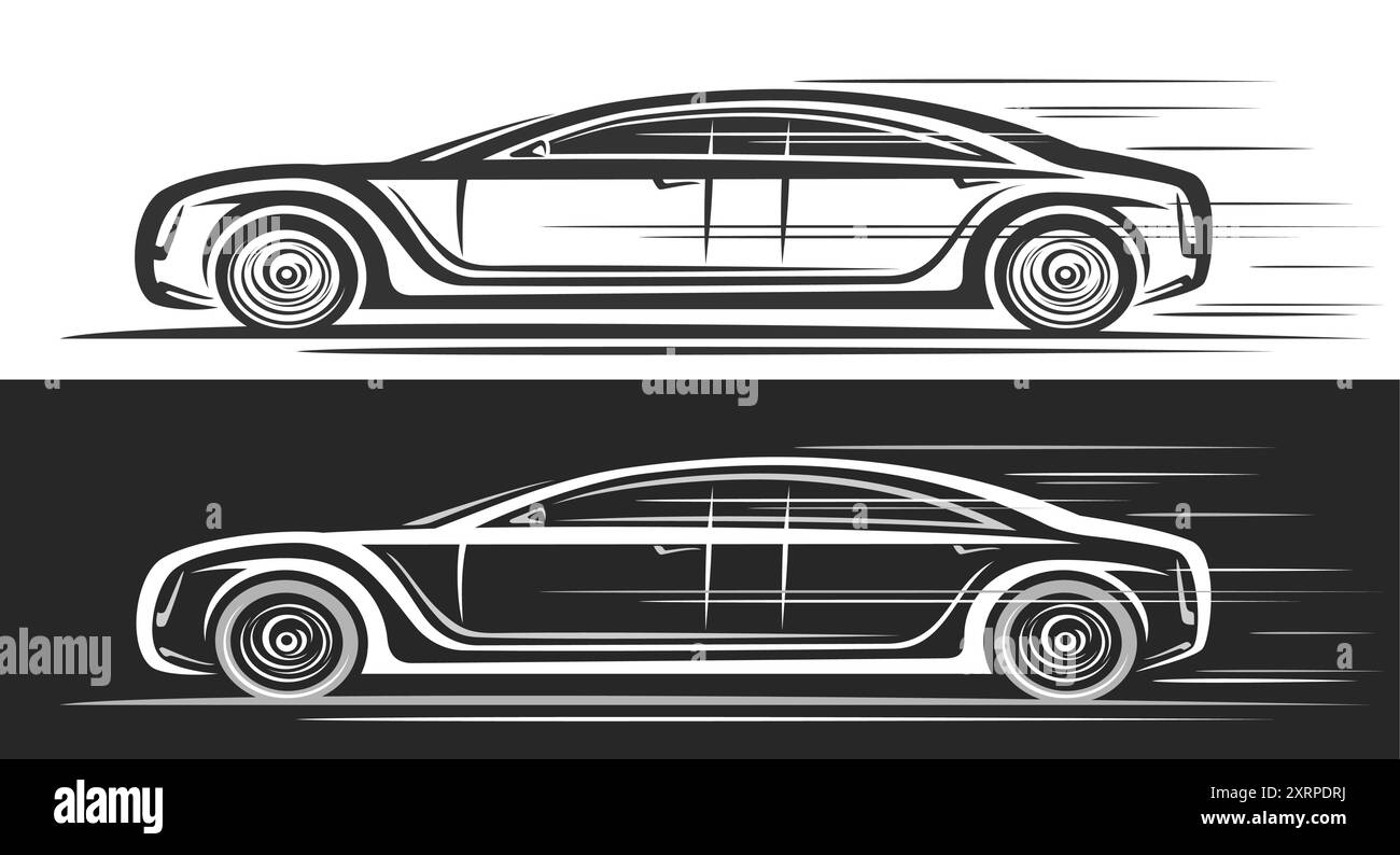 Vector logo for Futuristic Limo Car, automotive decorative banners with artwork illustration of ...