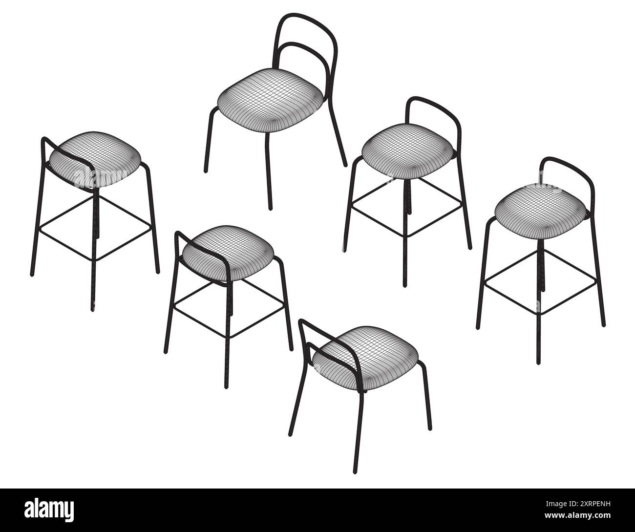 Vector illustration Bar stool icons set of wireframe. Chair bench. Club ...