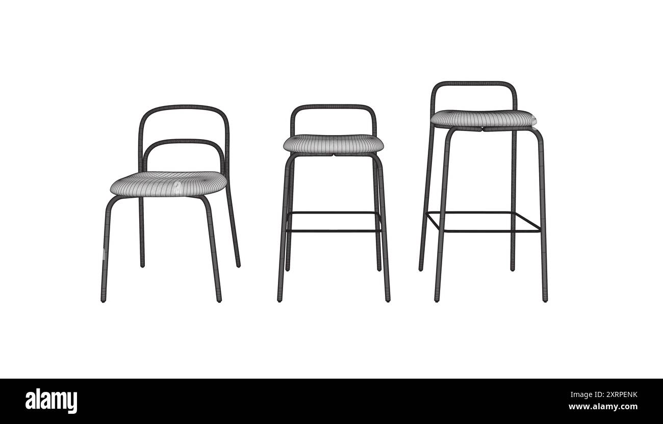 Vector illustration Bar stool icons set of wireframe. Chair bench. Club ...