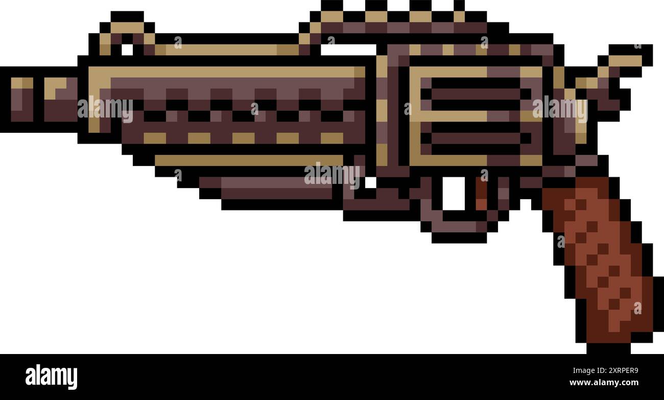 pixel art of fancy custom revolver gun isolated background Stock Vector ...