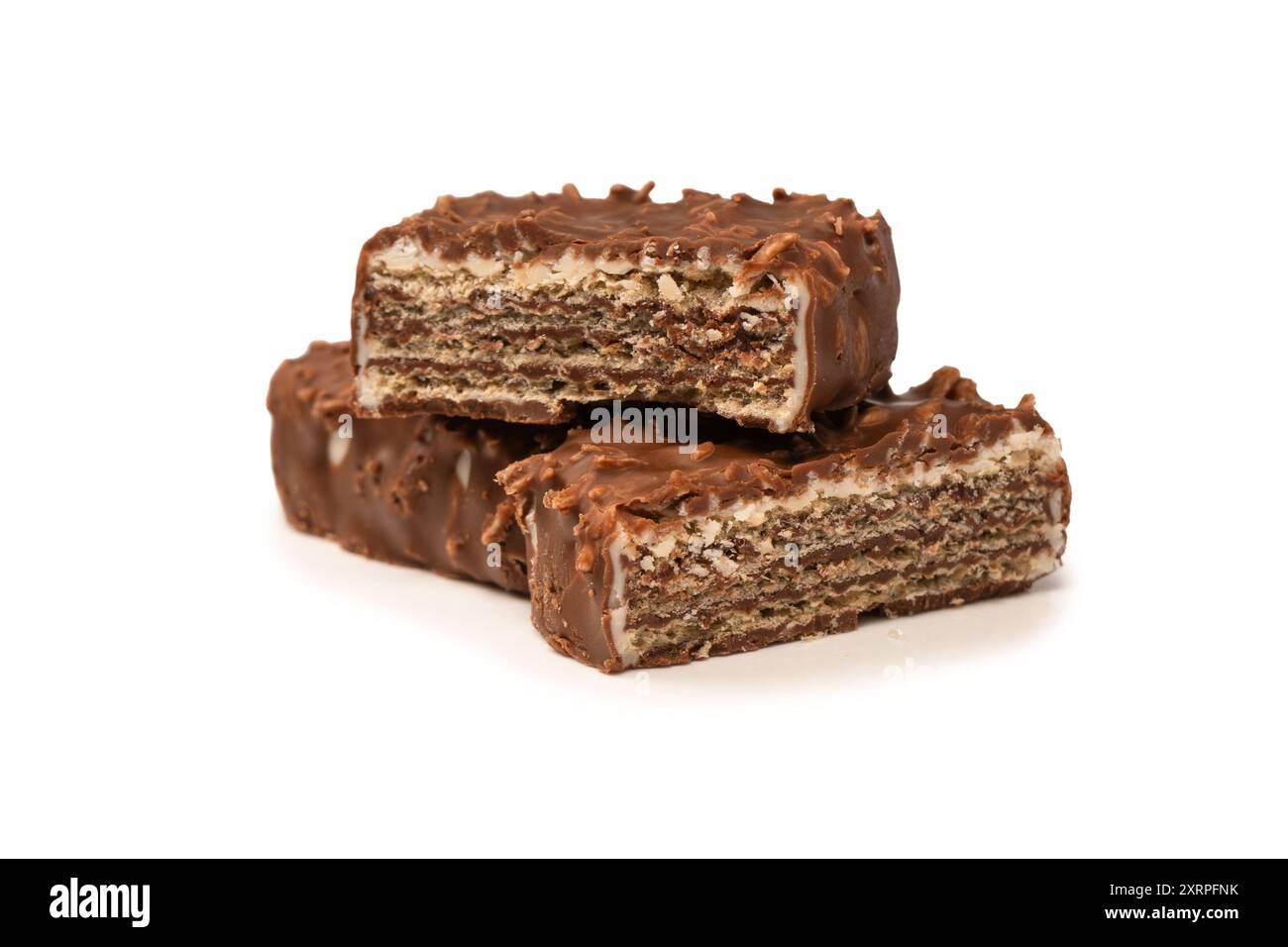 Chocolate coconut wafer bar isolated on white background. Tasty ...