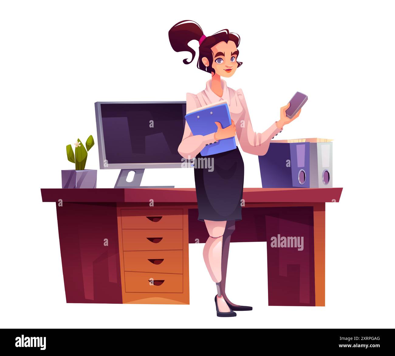 Businesswoman with leg prosthesis isolated on white background. Vector ...