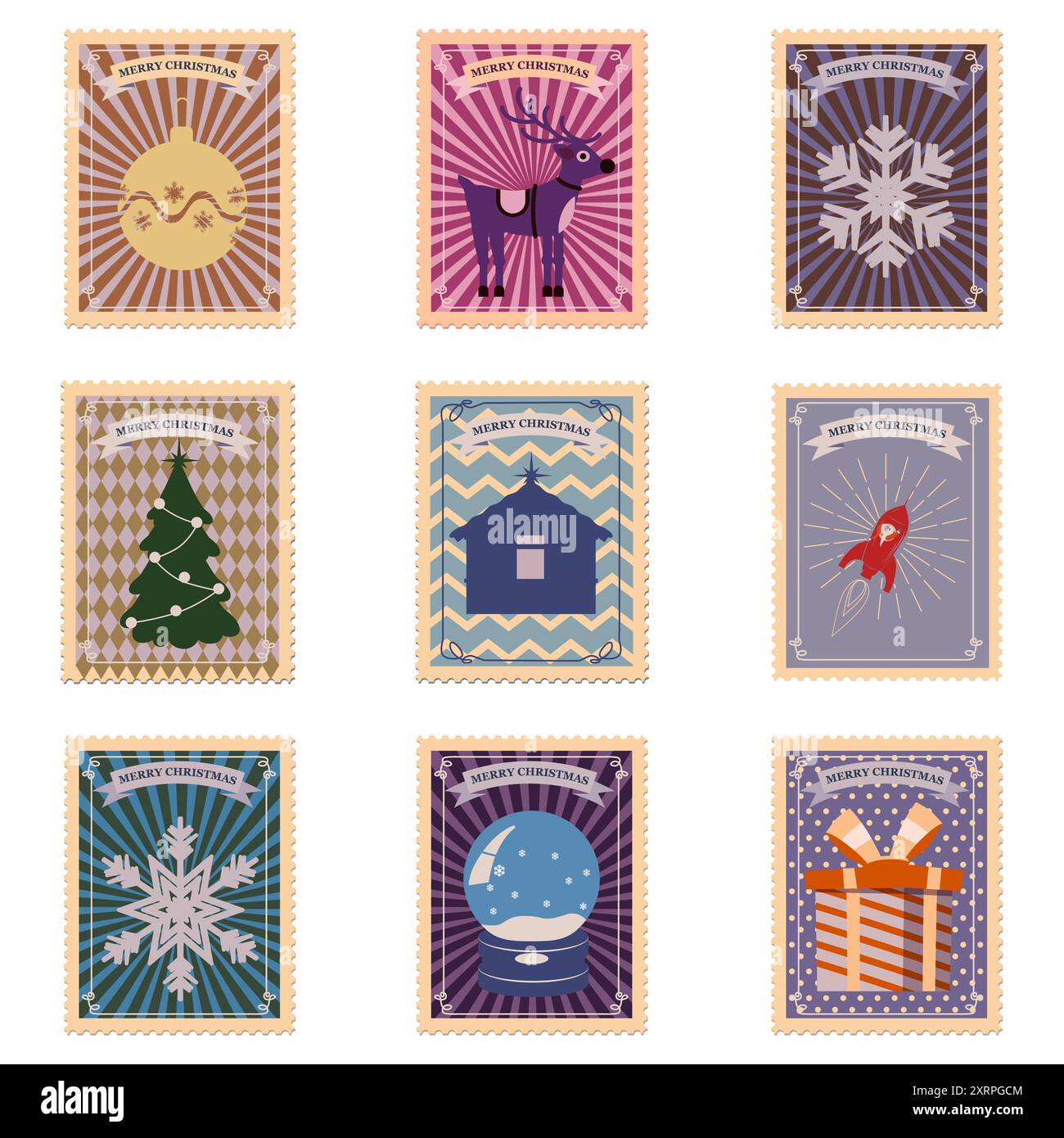 Christmas postal stamp seamless pattern old postage stamps Stock Vector ...