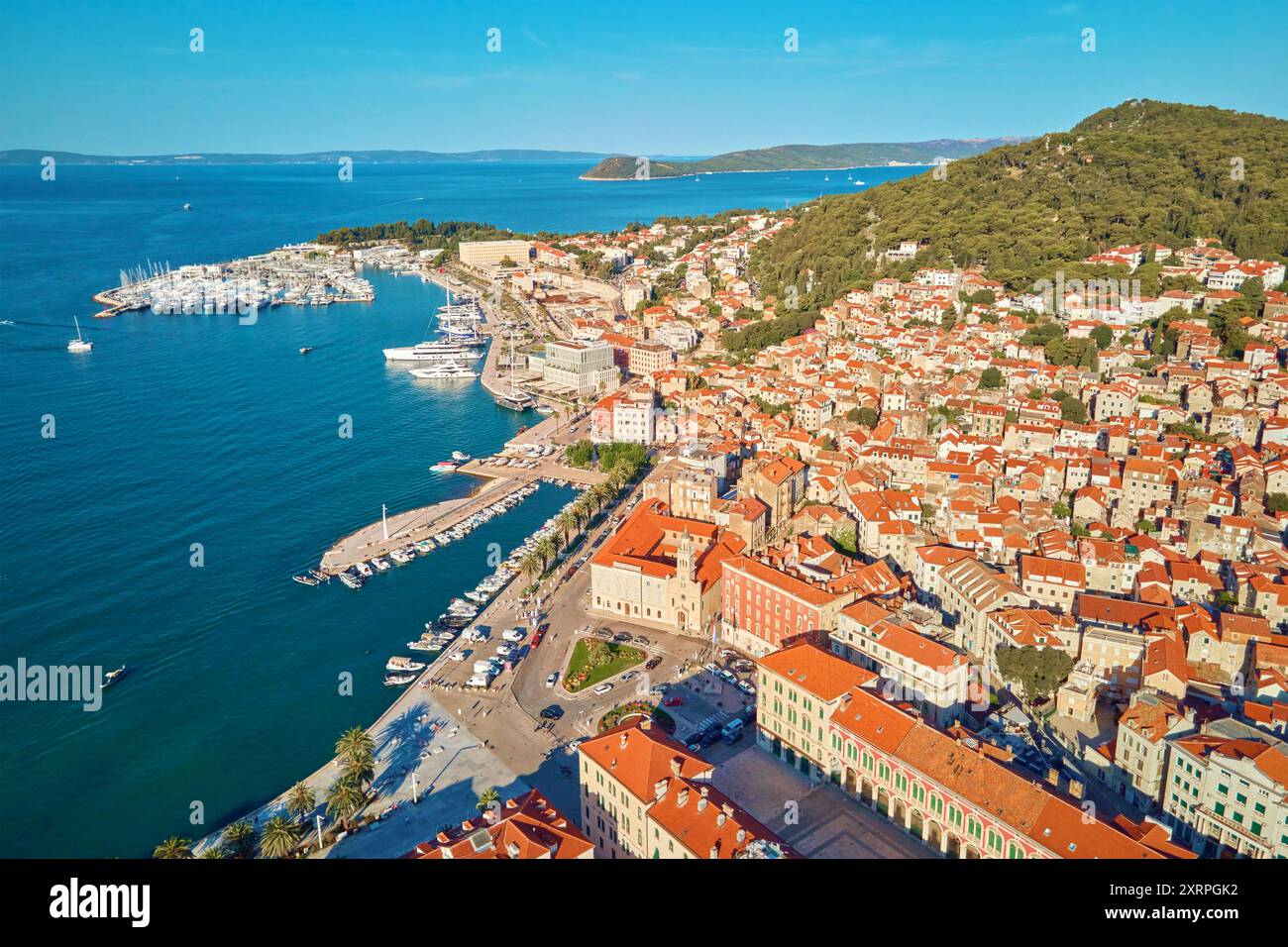 Aerial view of Split, Croatia. Cityscape of coastal touristic city with ...