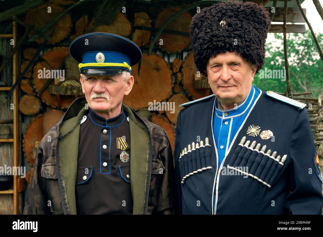 Stanitsa Borgustanskaya, Pyatigorsk, May 9, 2024. Two Cossacks. Elderly ...