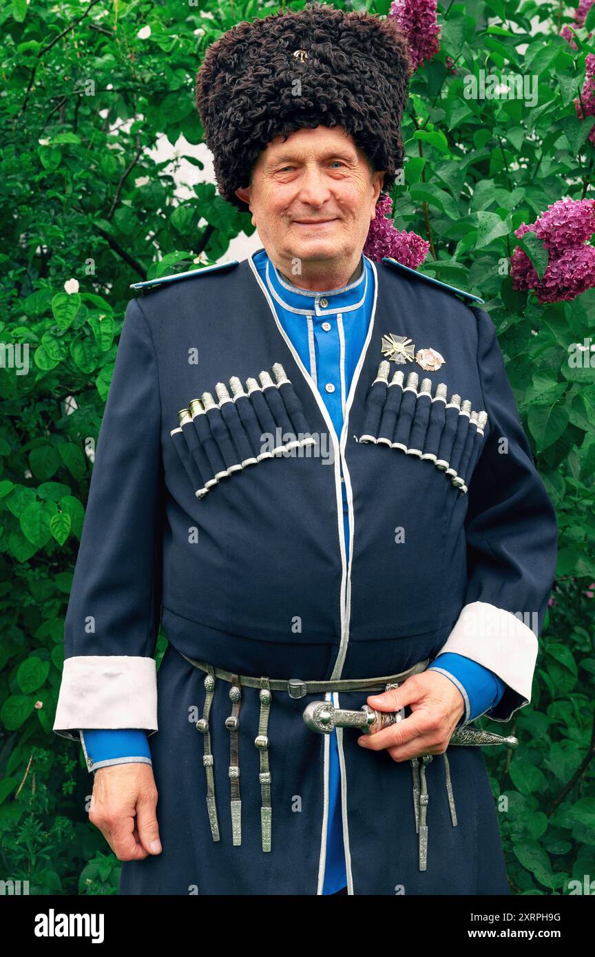 Borgustanskaya village, Pyatigorsk, May 9, 2024. An elderly Cossack in ...
