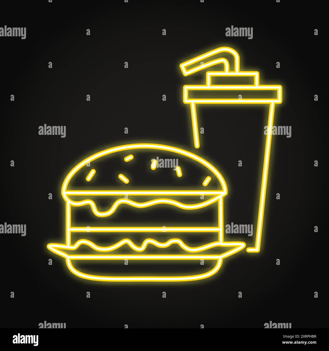 Fast food neon line icon. Burger and drink, junk food. Vector ...