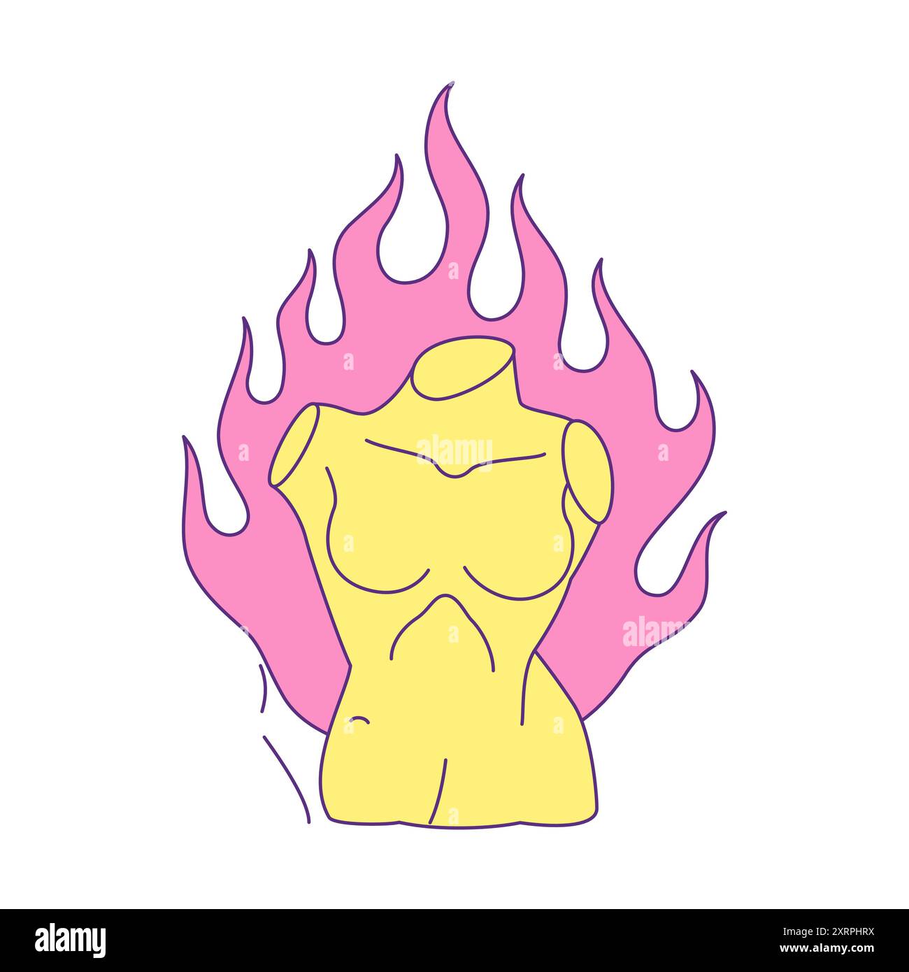 Y2k Greek woman body sculpture vibrant flame fire contemporary pop art ...
