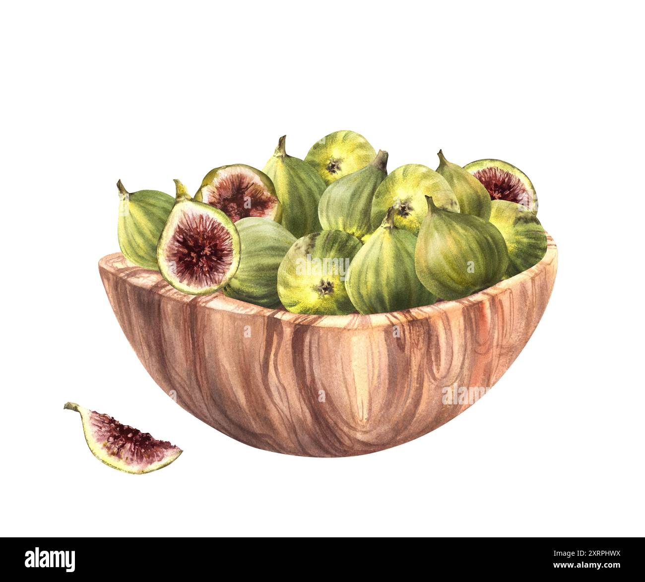 Ripe figs fruit in wooden bowl Picked whole and cut fruit harvest. Food ...