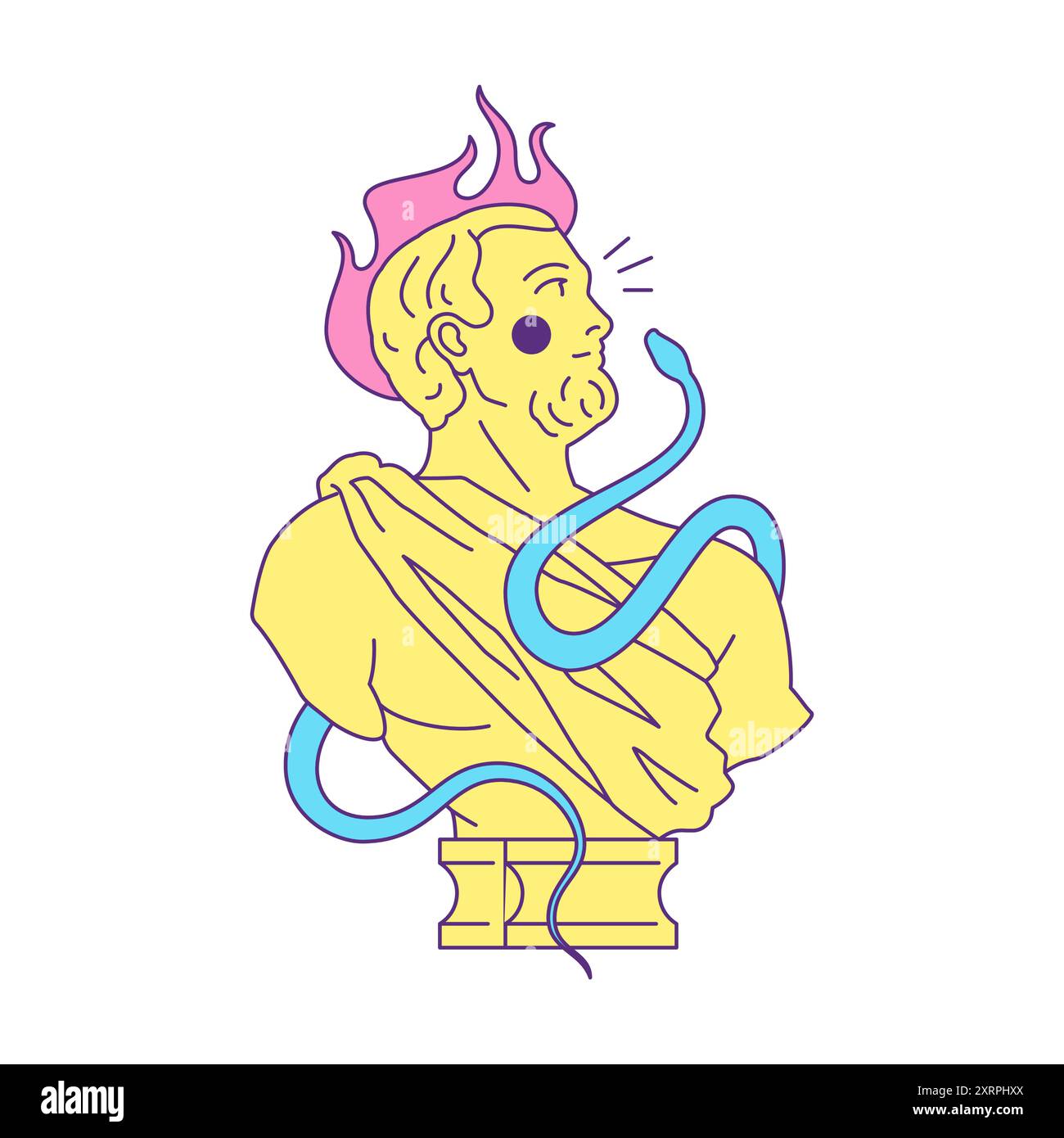 Y2k psychedelic Greek god bust statue with snake contemporary pop art ...