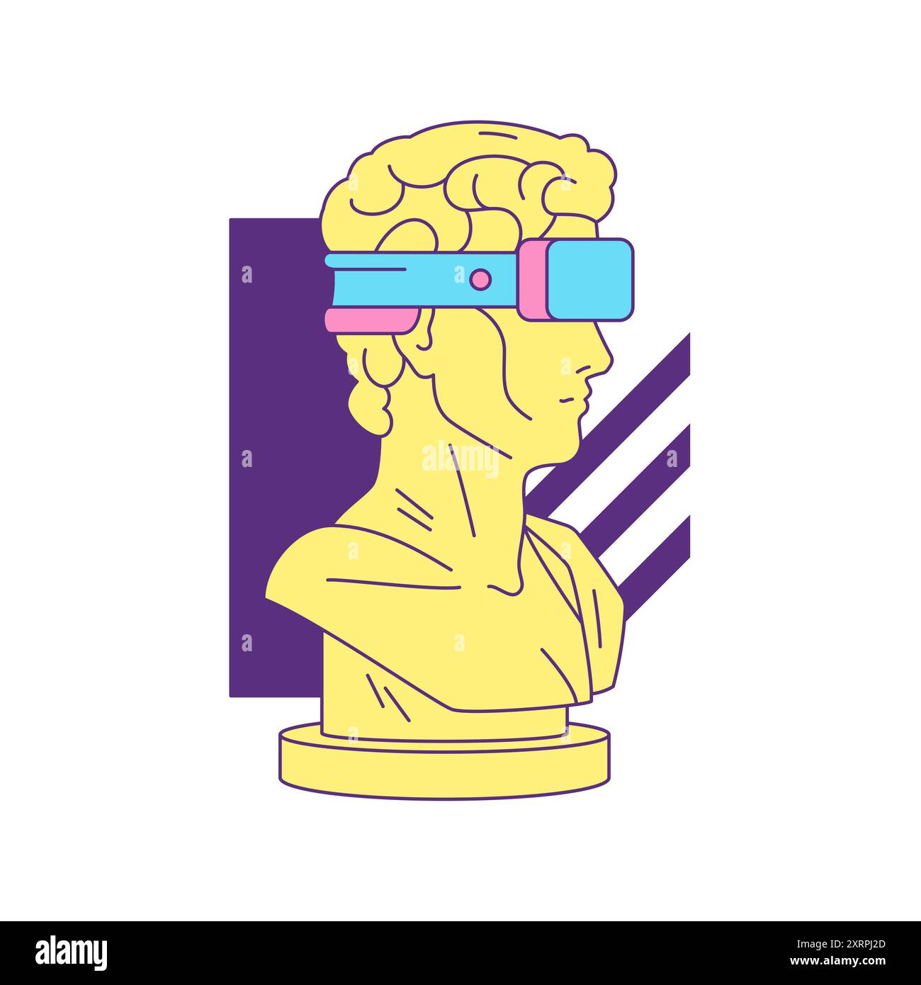 Y2k antique Greek man god bust in VR goggles contemporary pop art icon ...