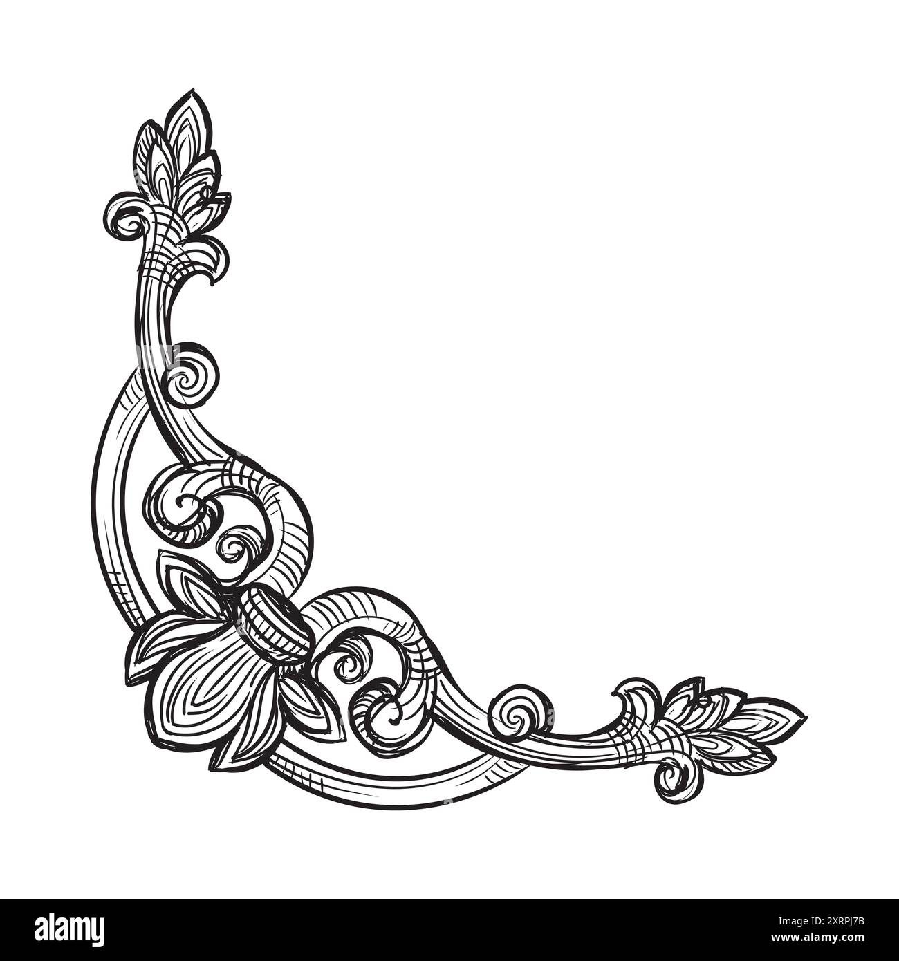Hand drawing design corner element in baroque style. Vector isolated ...