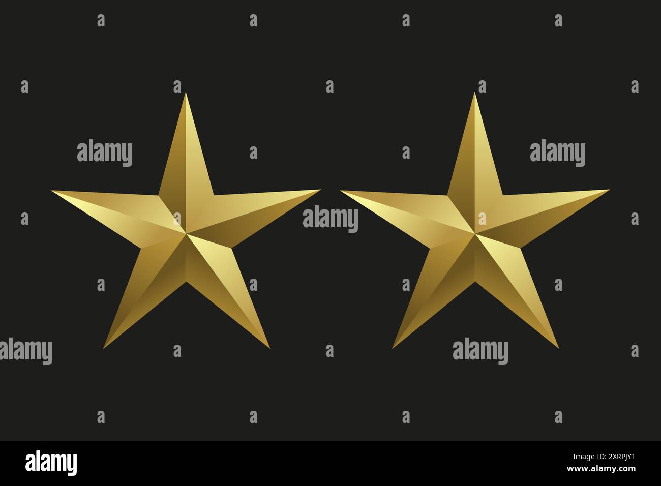 Two Realistic golden star in 3D metal luxury awards. Shiny gold marks ...