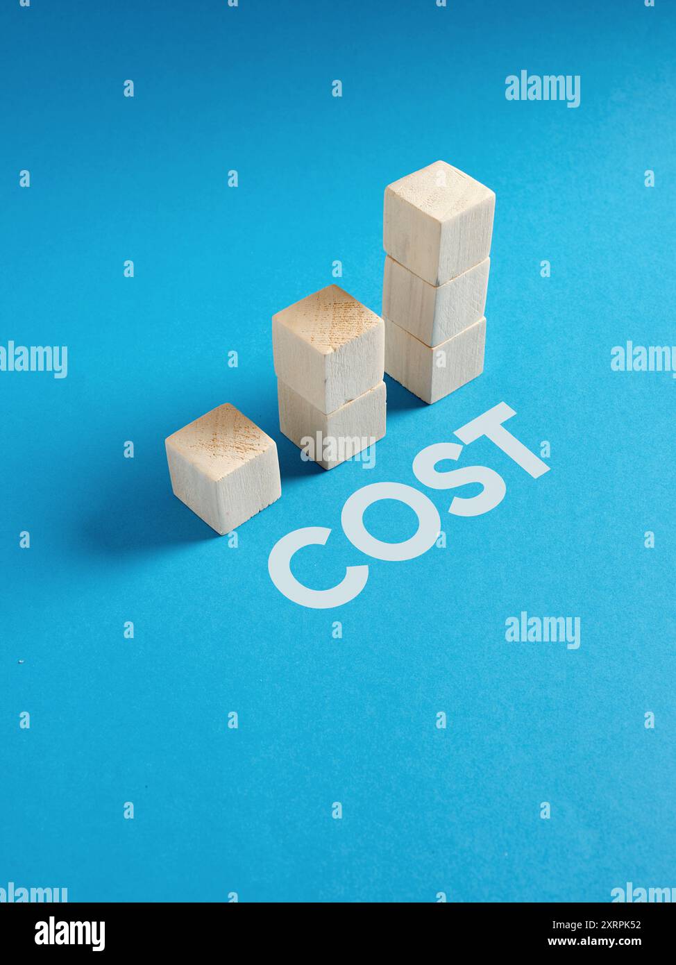 Concept of cost increase illustrated by wooden blocks forming an ...