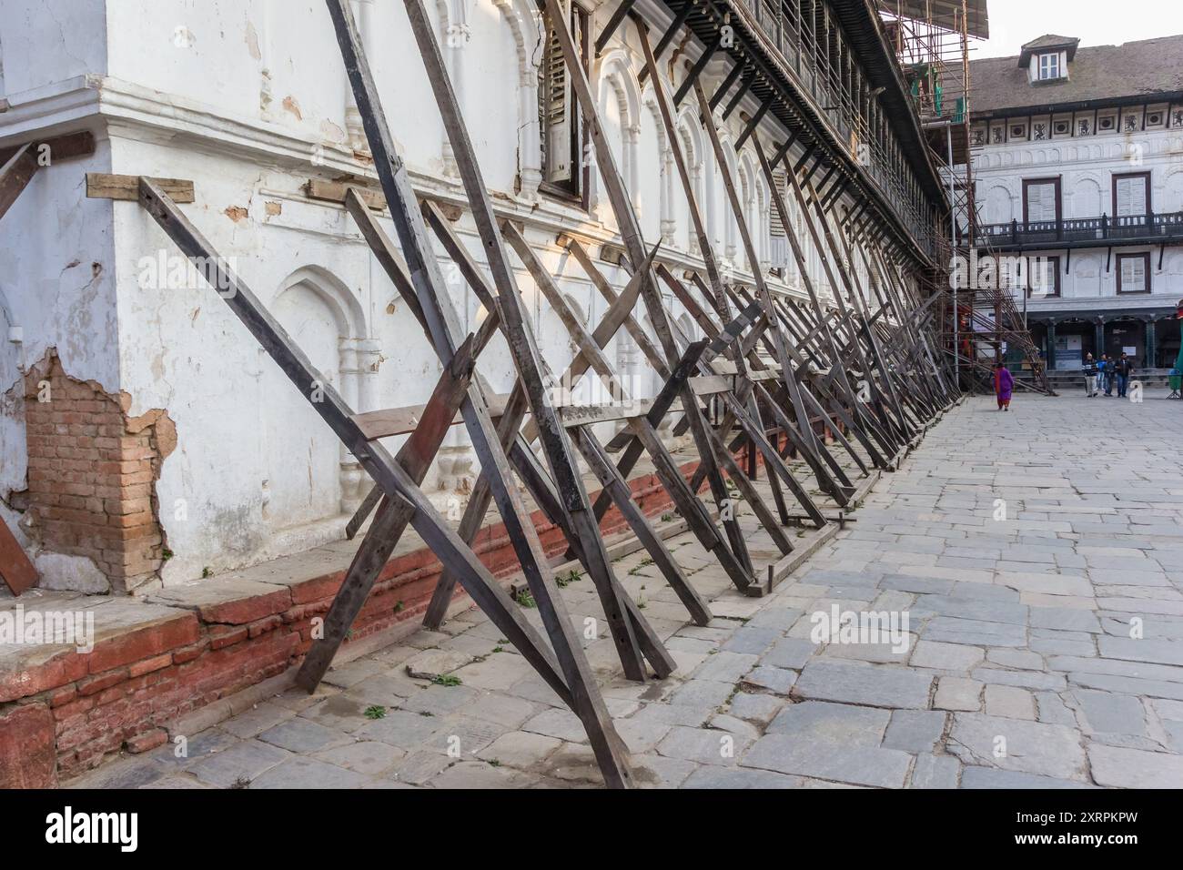 Earthquake damage on a historic building at Durbar square in Kathmandu ...
