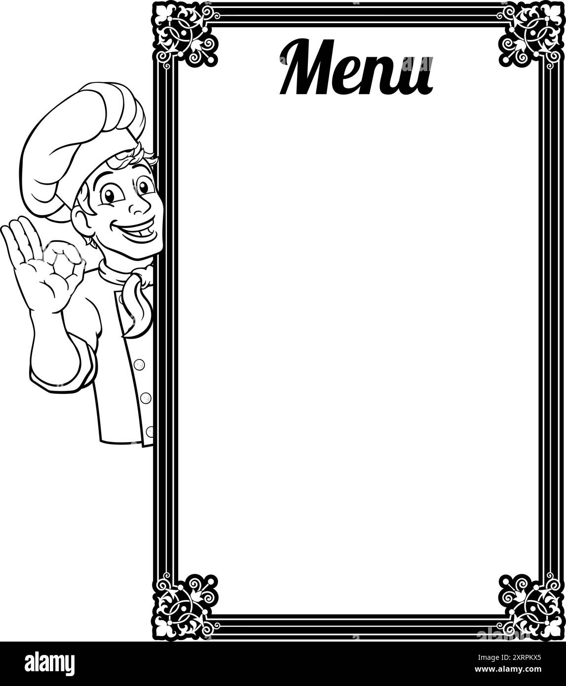 Chef Cook Baker Cartoon Man Menu Sign Background Stock Vector Image ...