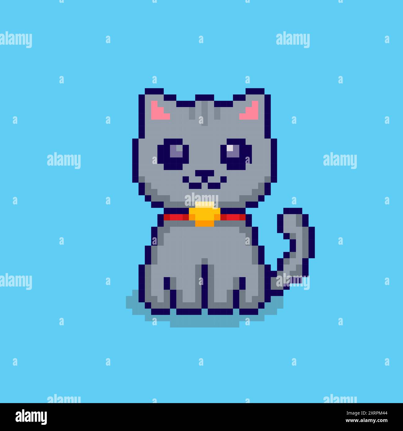 Vector Illustration of cute grey cat with Pixel Art Design, perfect for ...