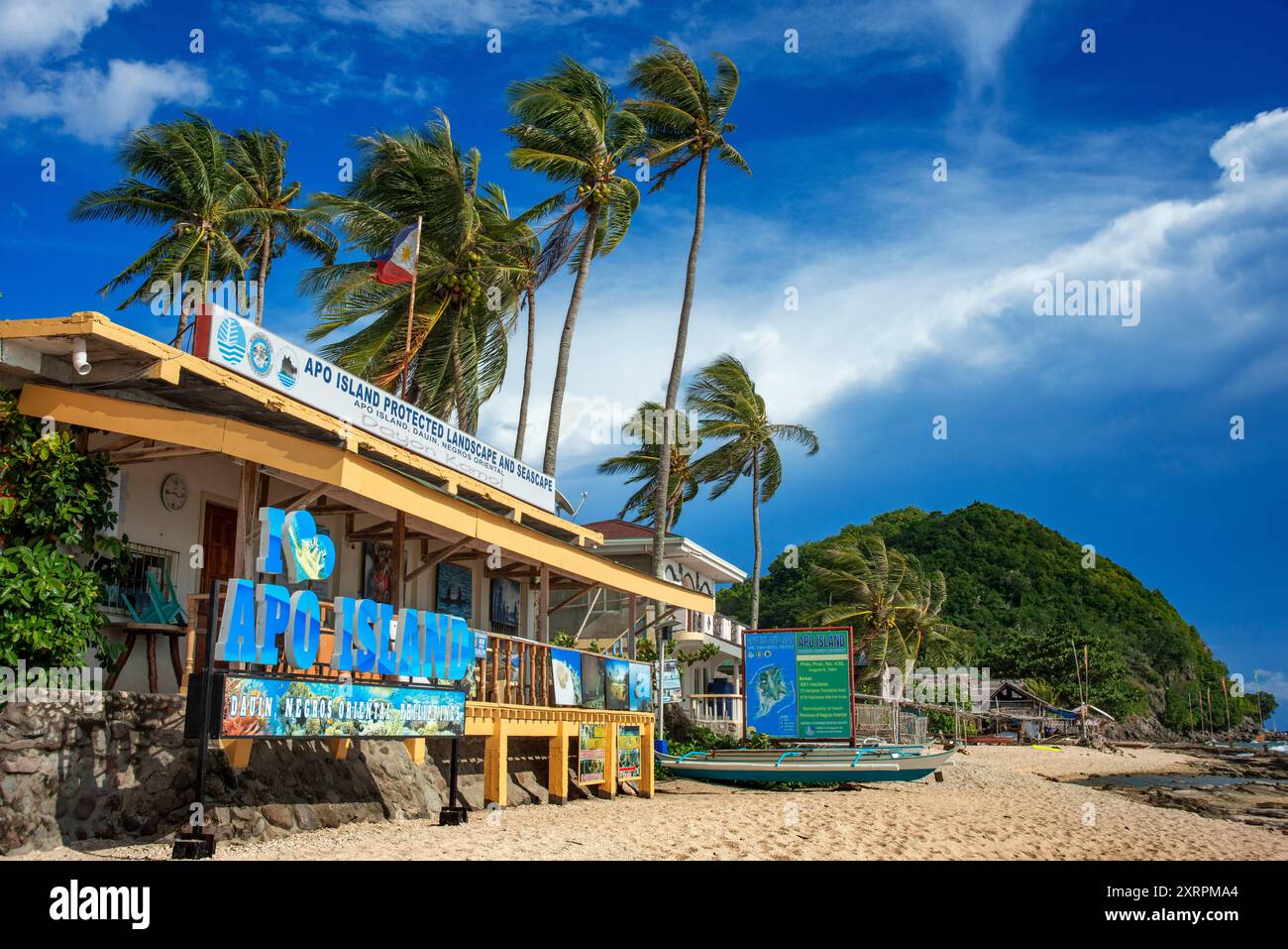 The seafront at Apo Island, beach and protected landscape and seascape ...