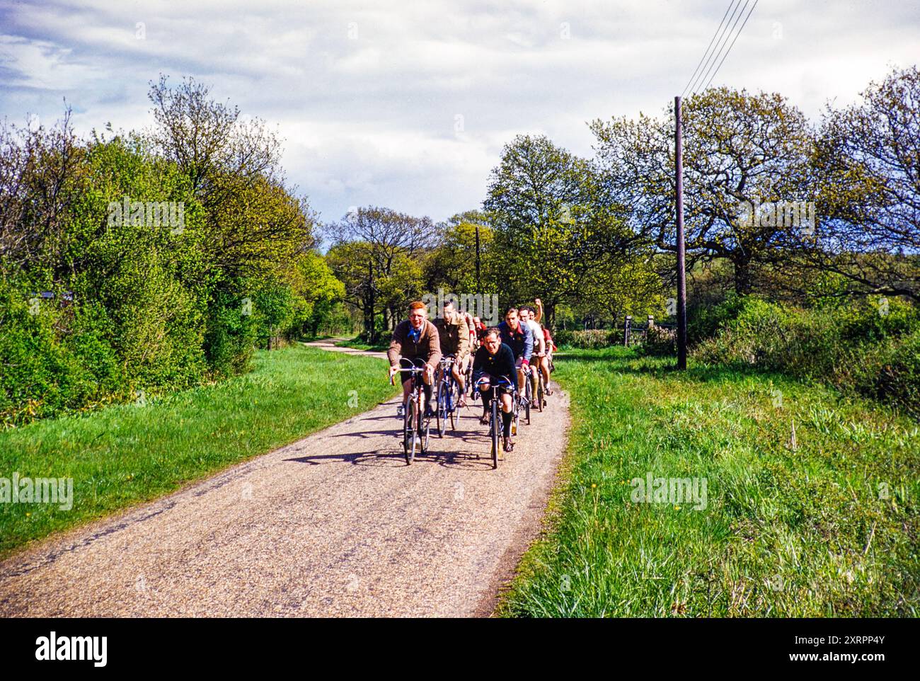 Cycling club group cyclists on country lane road, thought to be Kent ...