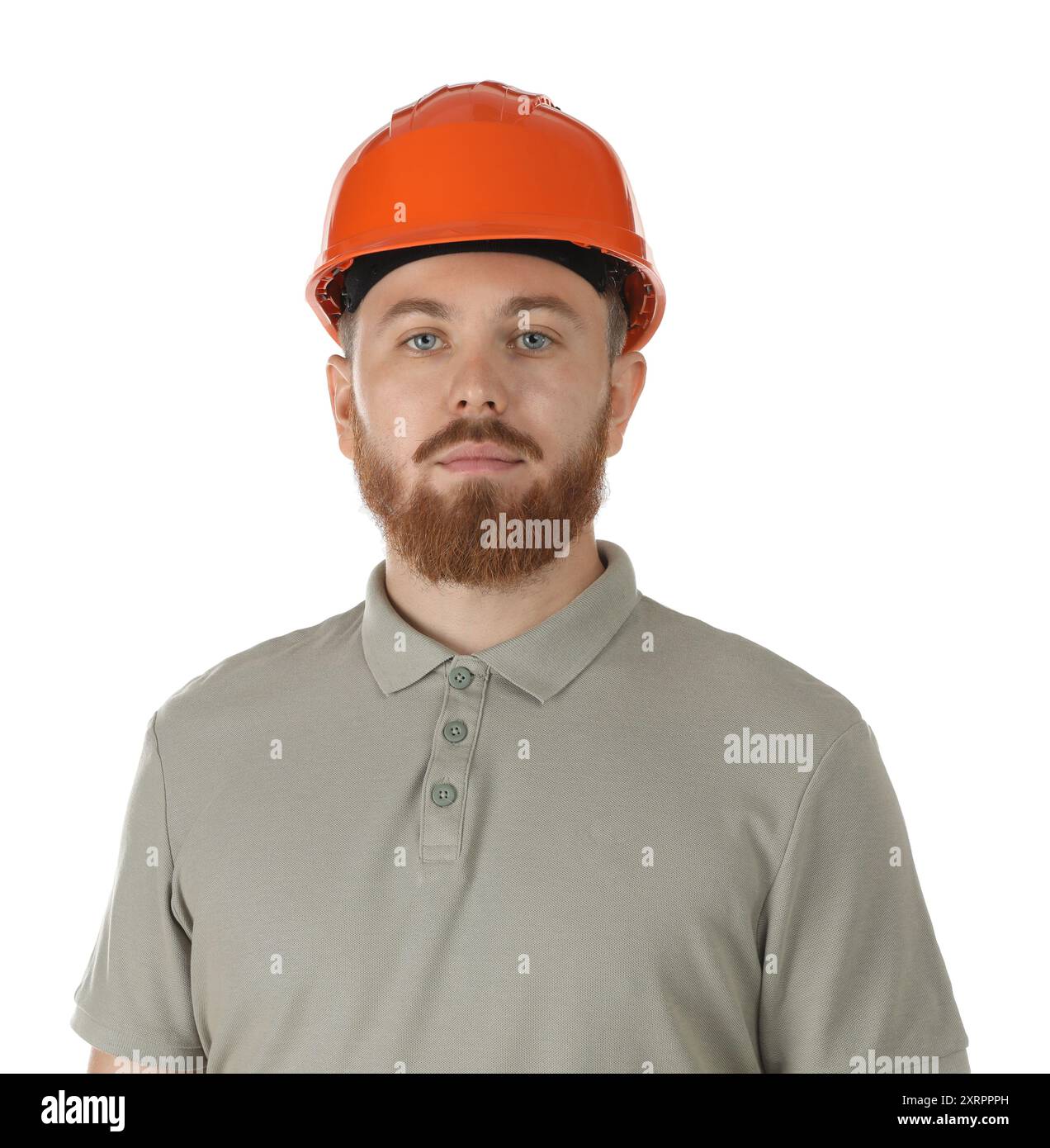 Engineer in hard hat on white background Stock Photo - Alamy