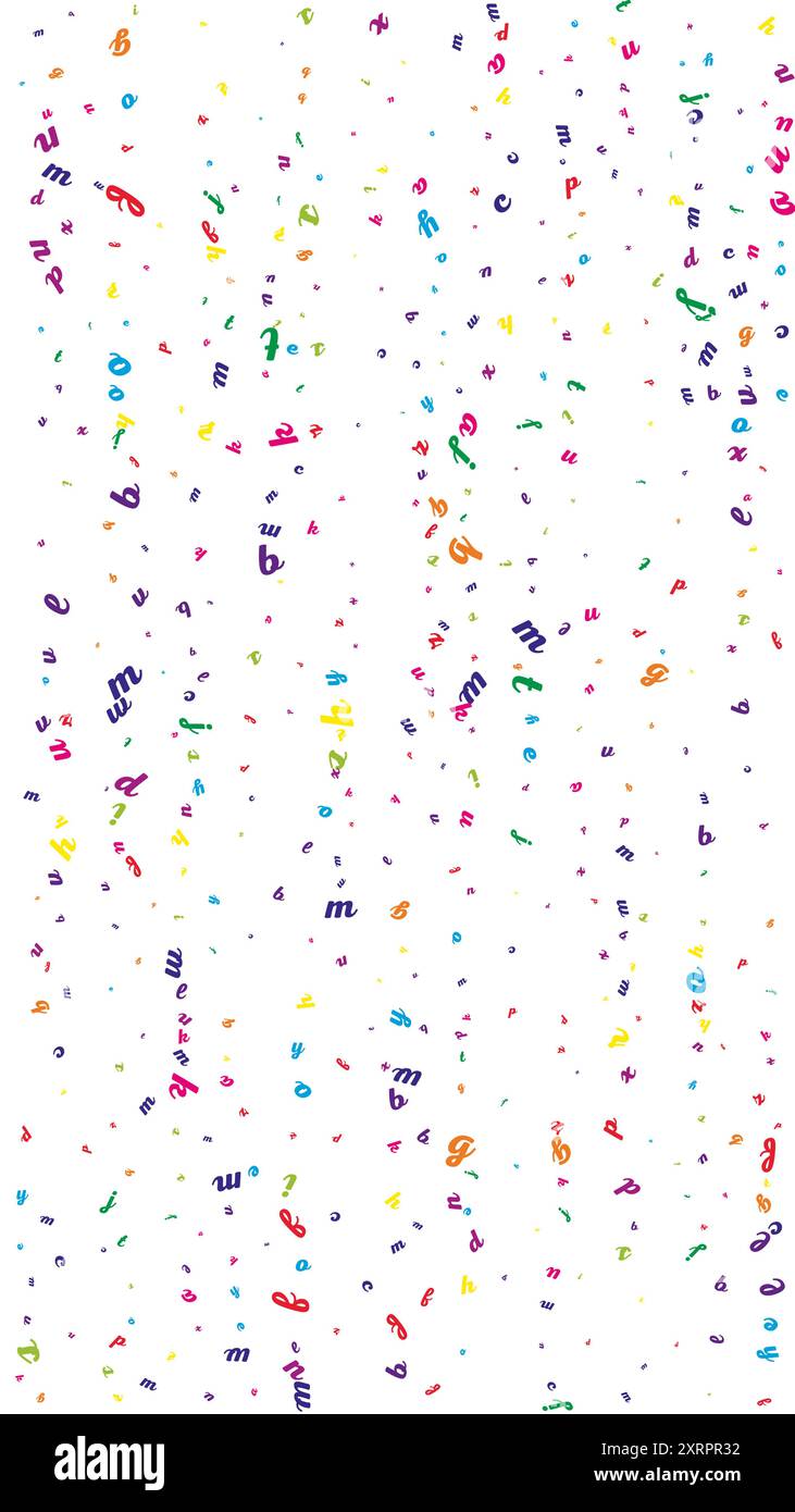 School notebook cover. Colorful childish floating letters of Latin ...