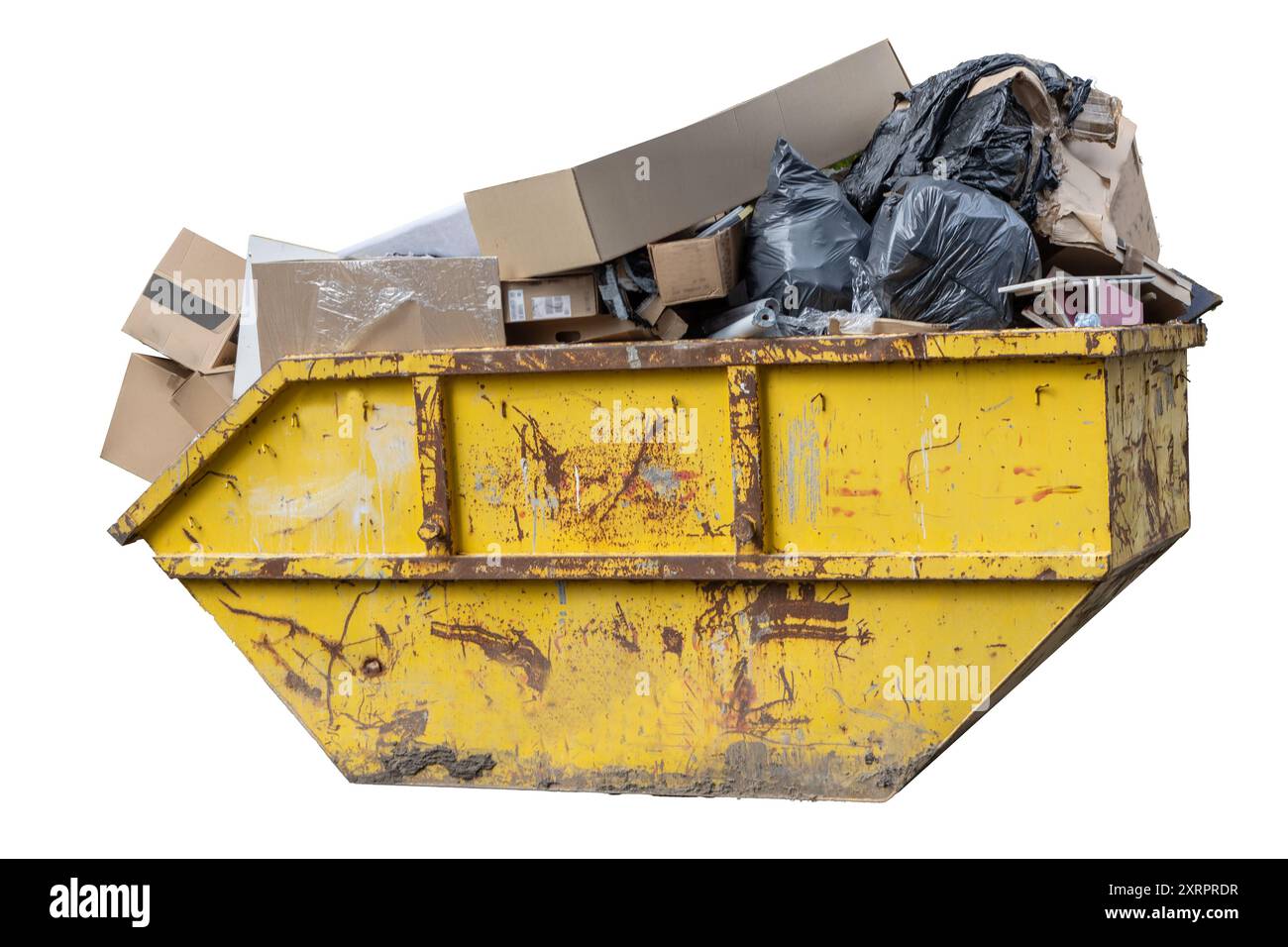 Yellow Dumpster Filled with Trash and Cardboard Stock Photo - Alamy