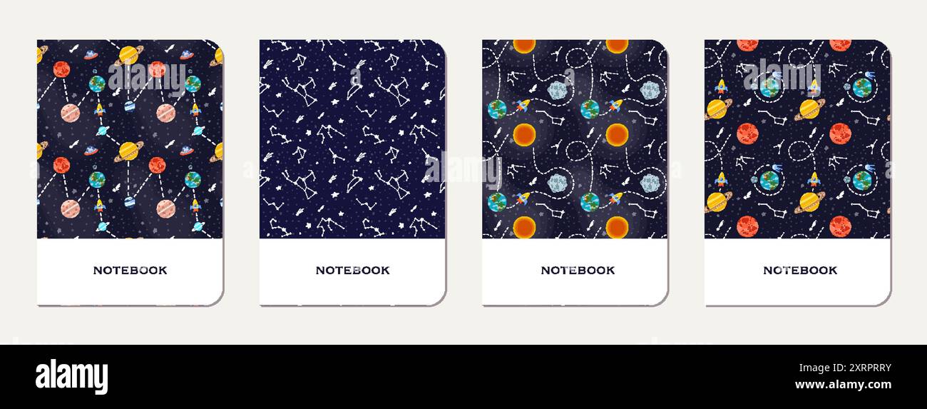 School notebook cover design with cartoon galaxy. Cute design for kids ...