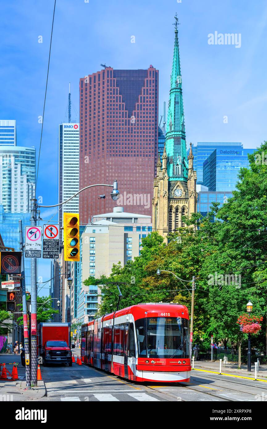 Modern tramway or streetcar in downtown, Toronto, Canada Stock Photo ...