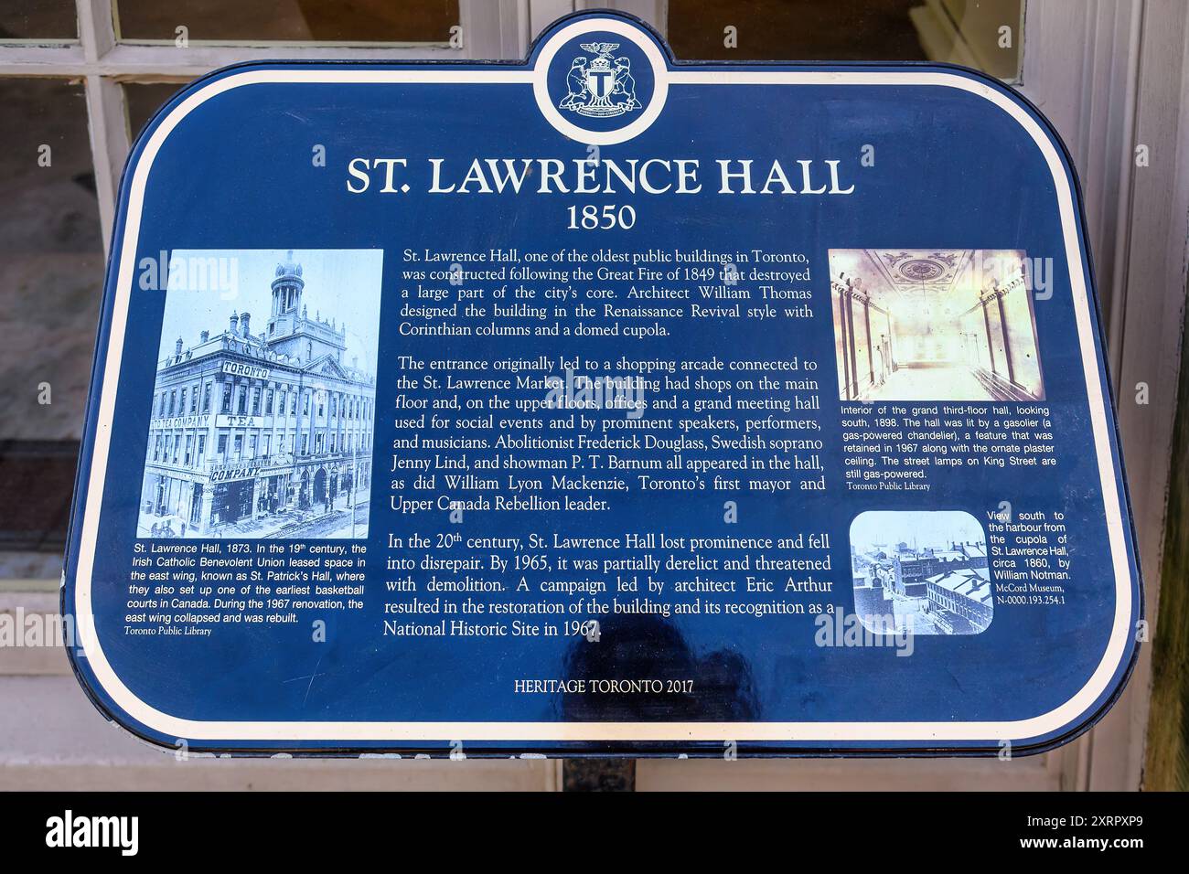 St. Lawrence Hall. History information plaque, Toronto, Canada Stock ...