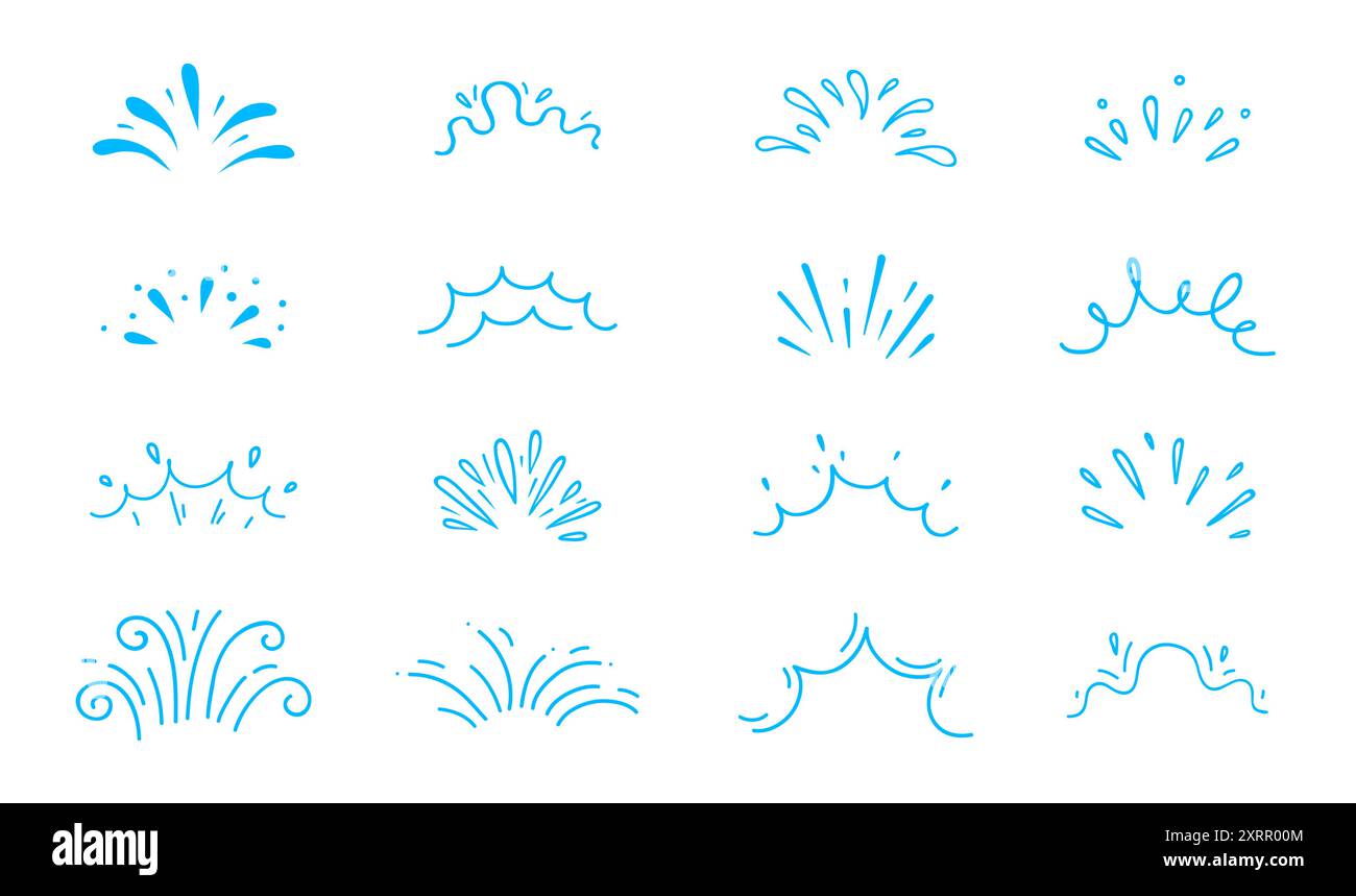 Cartoon water splash effects of vector ocean waves and sea surf flows ...