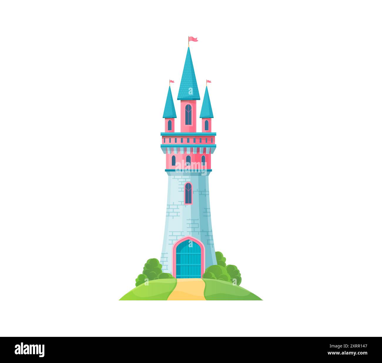Cartoon castle or kingdom palace with gate and tower turret, vector ...